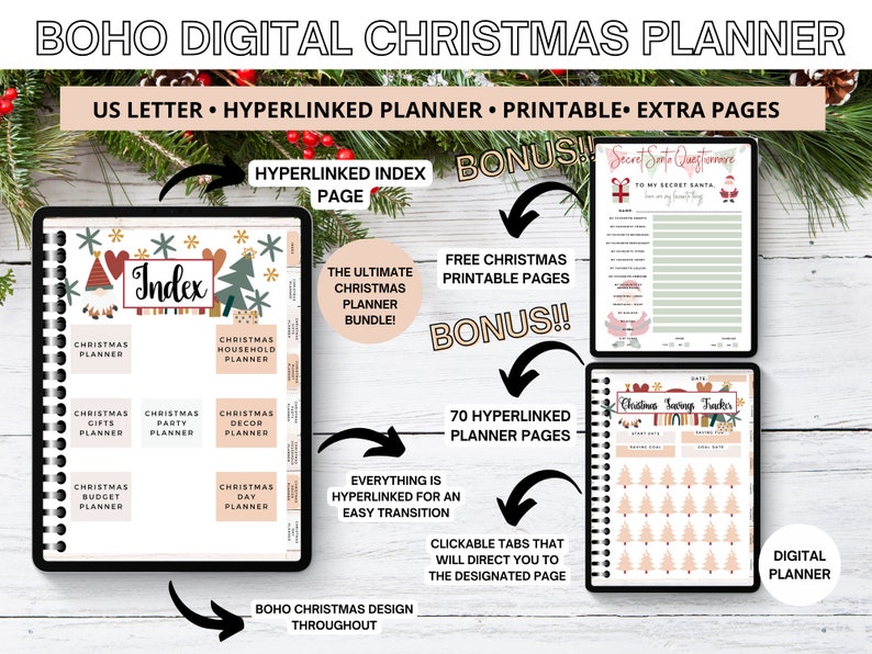 Boho Christmas Digital Planner 2022, Plan and Organize Your Holidays ...