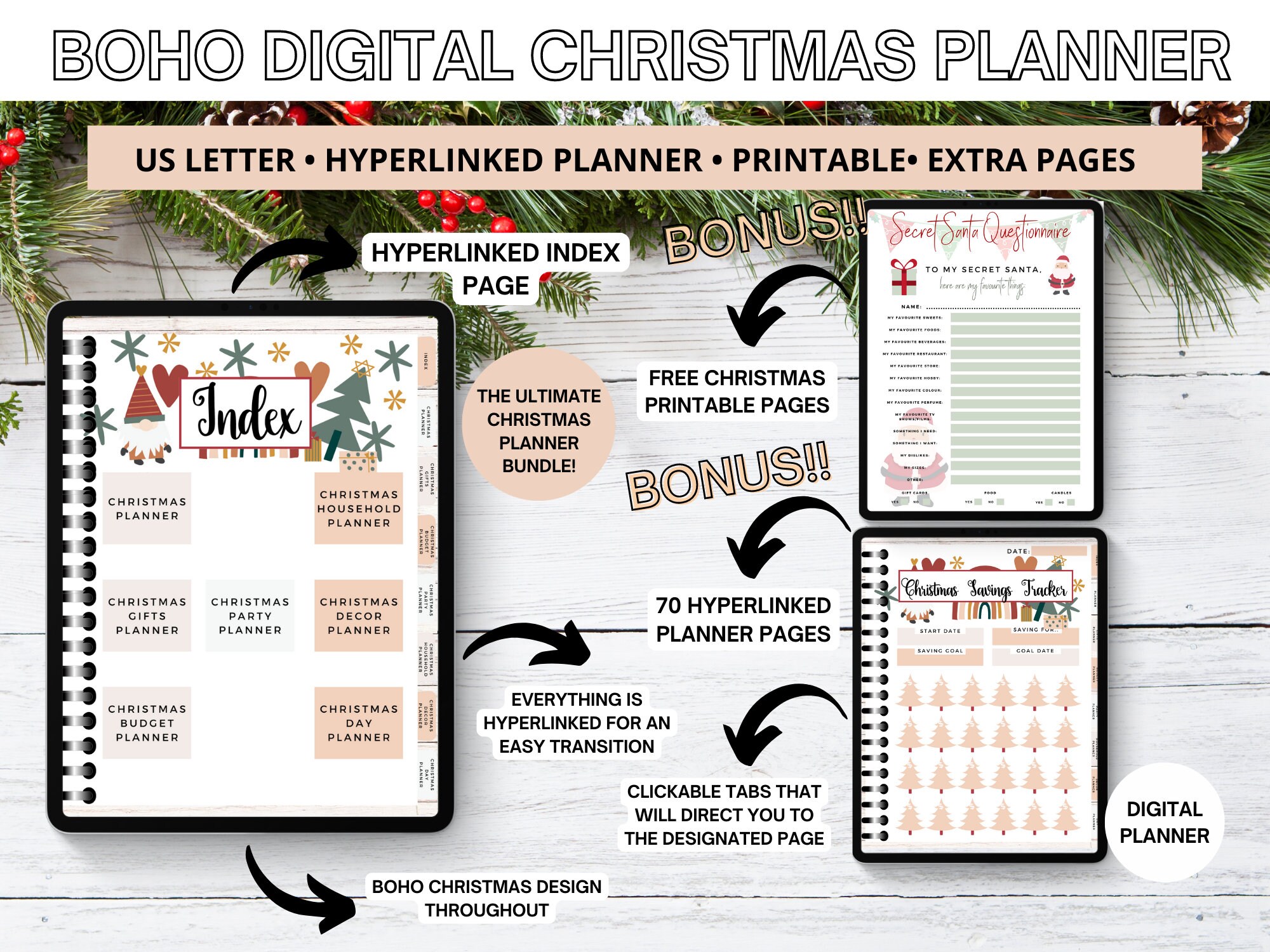 Boho Christmas Digital Planner 2022, Plan and Organize Your Holidays ...