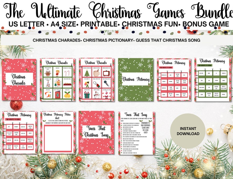 11 Christmas Games Bundle, Christmas Printable Games for Kids and ...