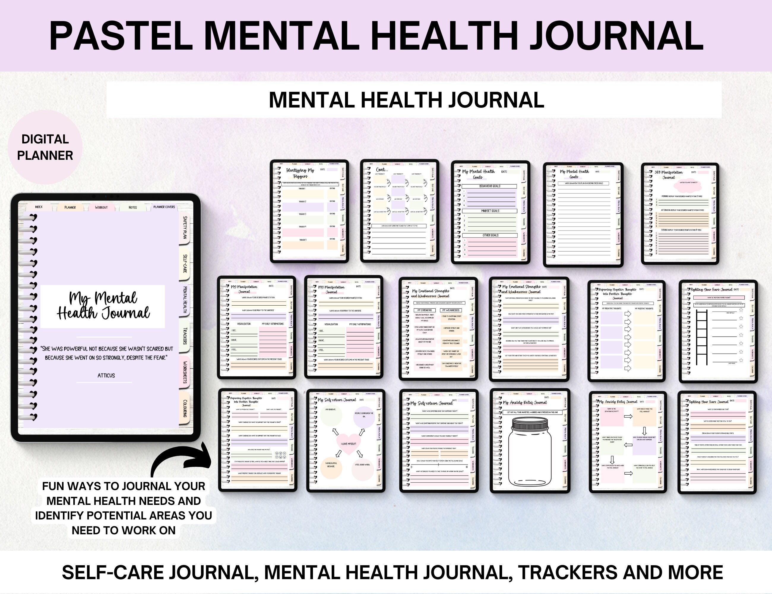 Digital Mental Health Journal Bundle, Anxiety Journal With Worksheets ...