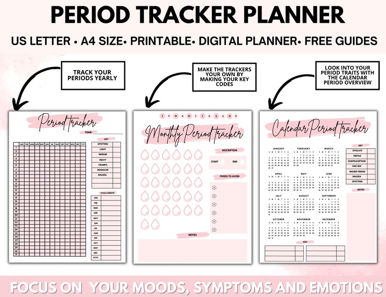 Pink Period Tracker Printable Planner, Journal Your Periods With the ...