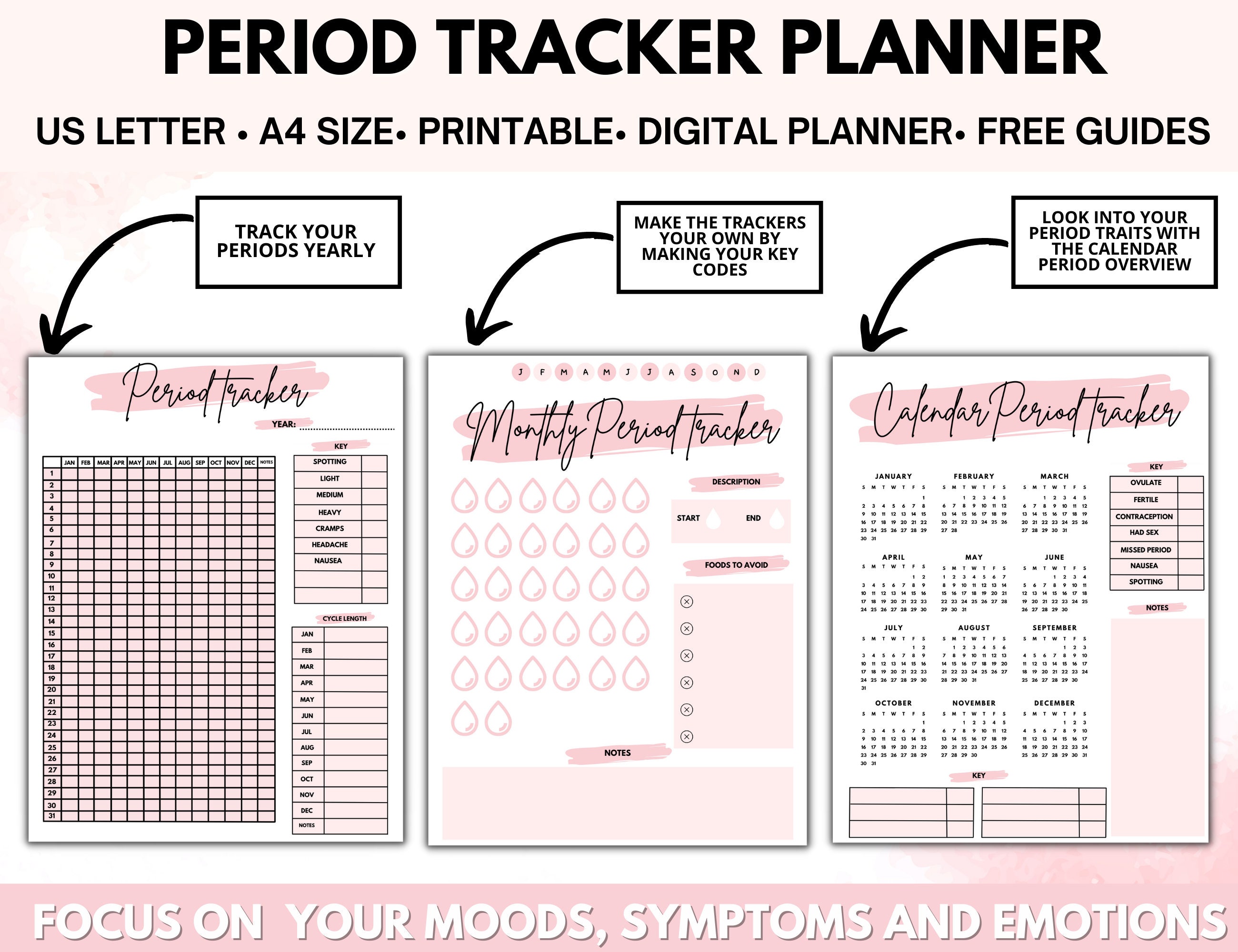Pink Period Tracker Printable Planner Journal Your Periods With The