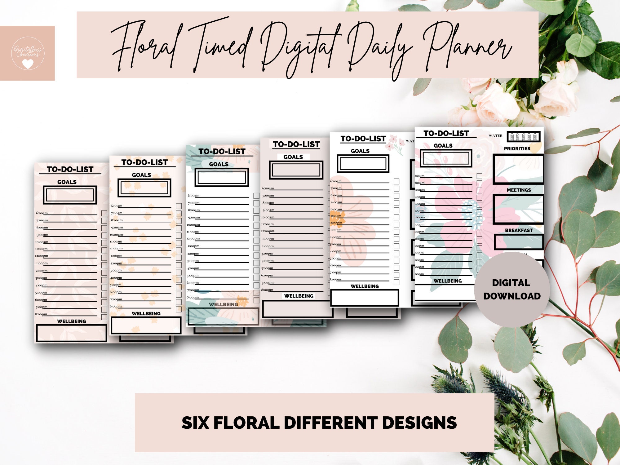 Digital Timed Daily Planner, Fillable PDF Daily Planner, Daily Planner ...