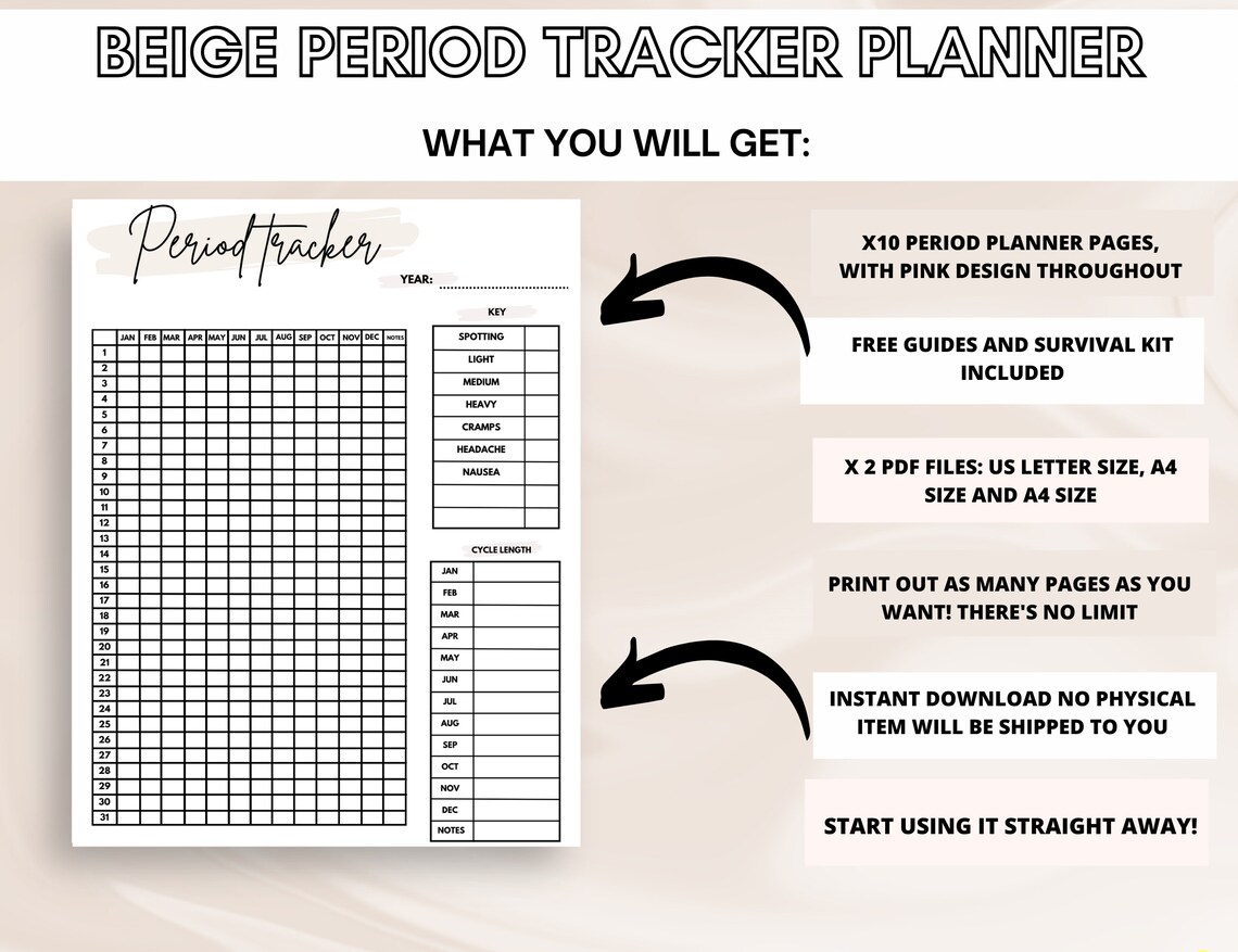 Period Tracker Printable Planner Journal Your Periods With - Etsy