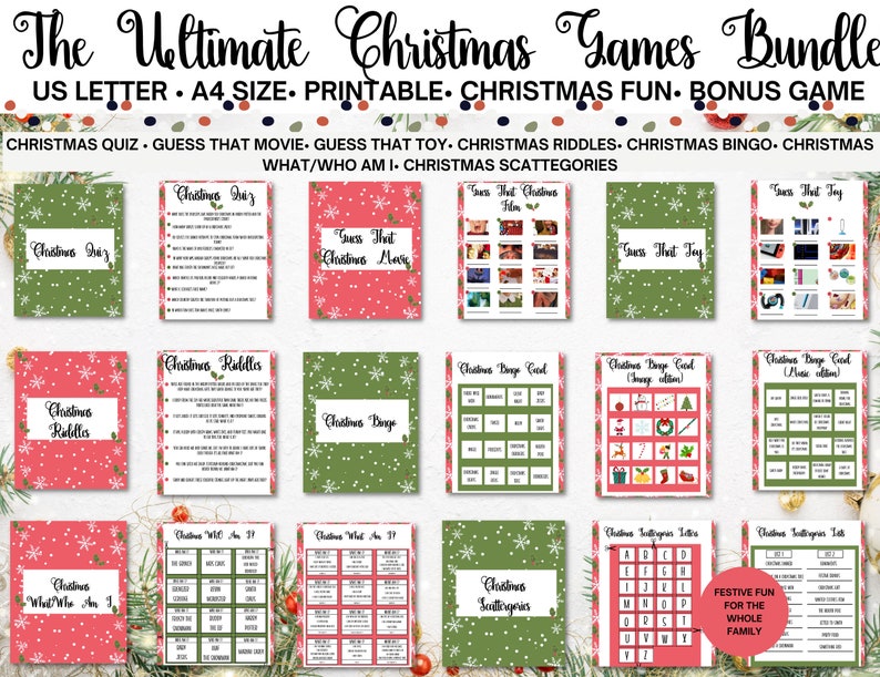 11 Christmas Games Bundle, Christmas Printable Games for Kids and ...