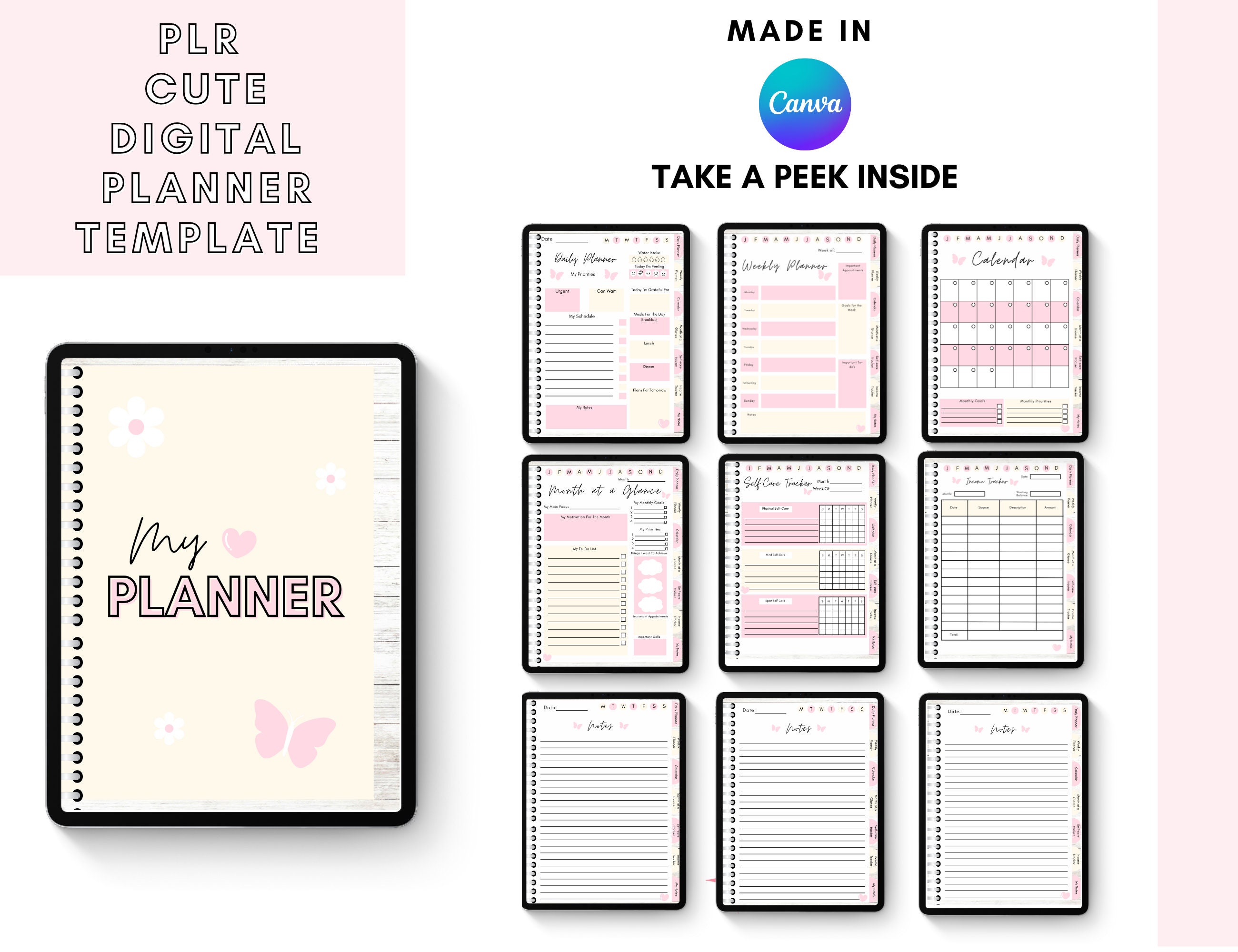 PLR Canva Digital Planner Template, Cute PLR Planner Template, Digital ...