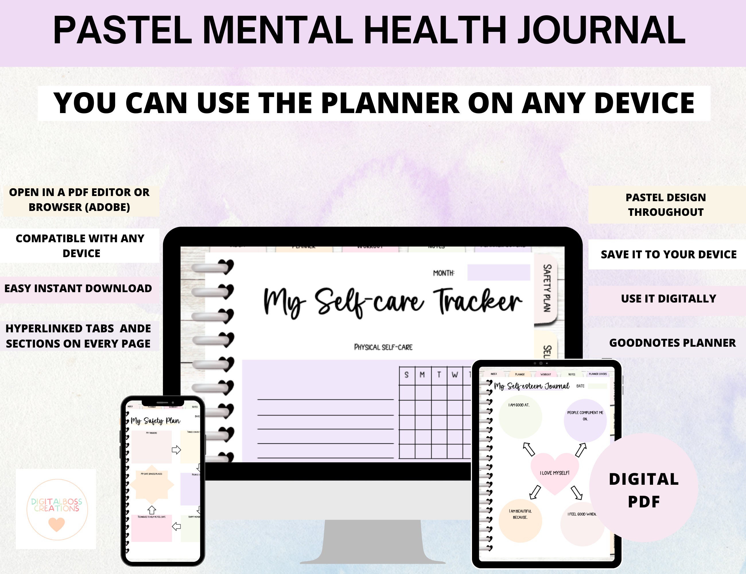 Digital Mental Health Journal Bundle, Anxiety Journal With Worksheets ...