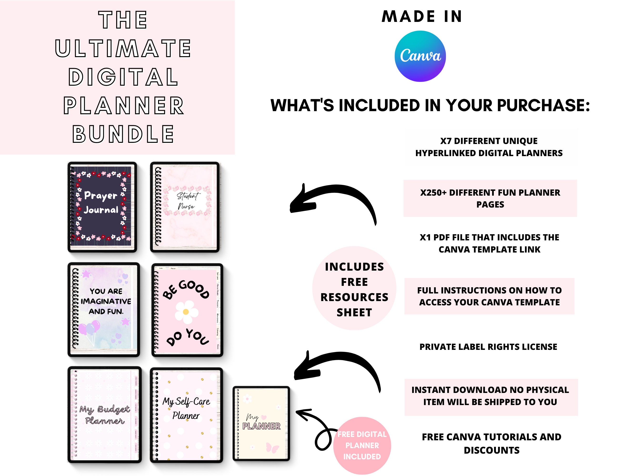 PLR Canva Digital Planner Bundle Templates, PLR Planner Templates ...