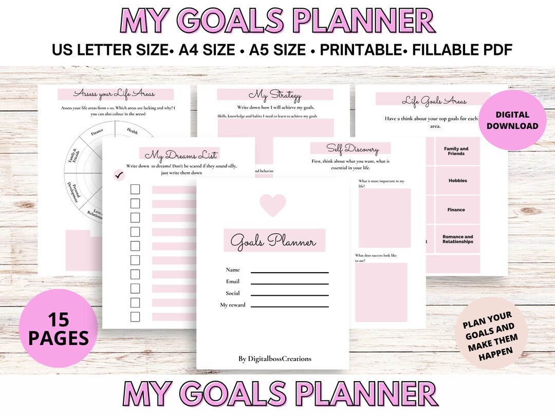Goal Setting Planner, Digital Goal Planner, Fillable Goal Tracker ...