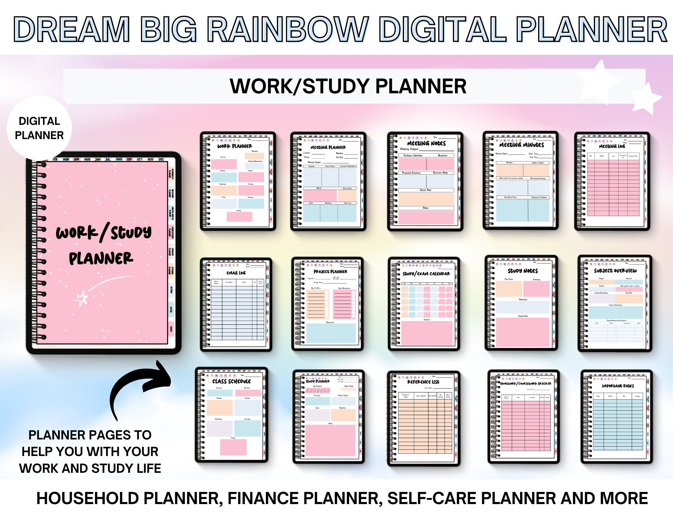 ADHD Digital Planner 2023, Dream Big Rainbow Digital Planner 2023, ADHD ...