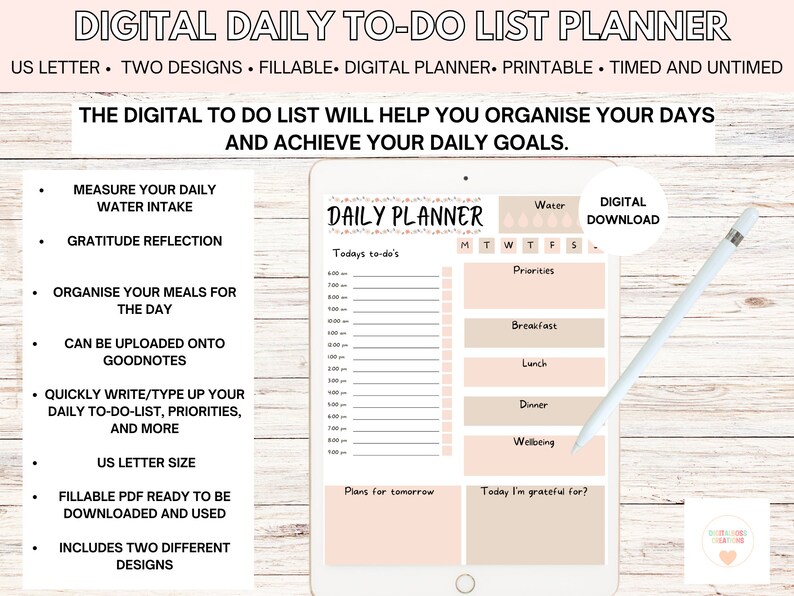 Pink Digital to Do List and Productivity Planner, Digital to Do List ...