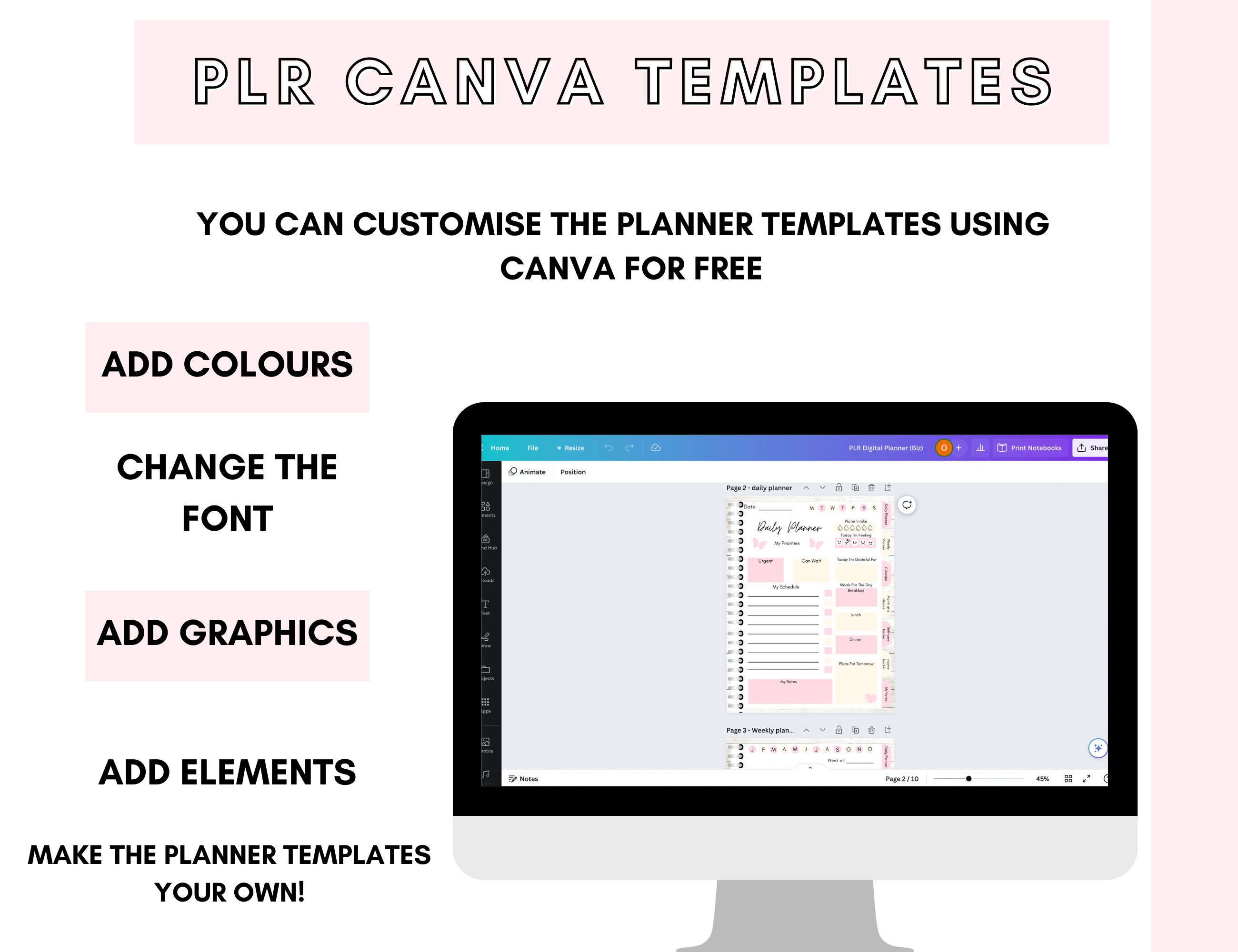 PLR Canva Digital Planner Template, Cute PLR Planner Template, Digital ...