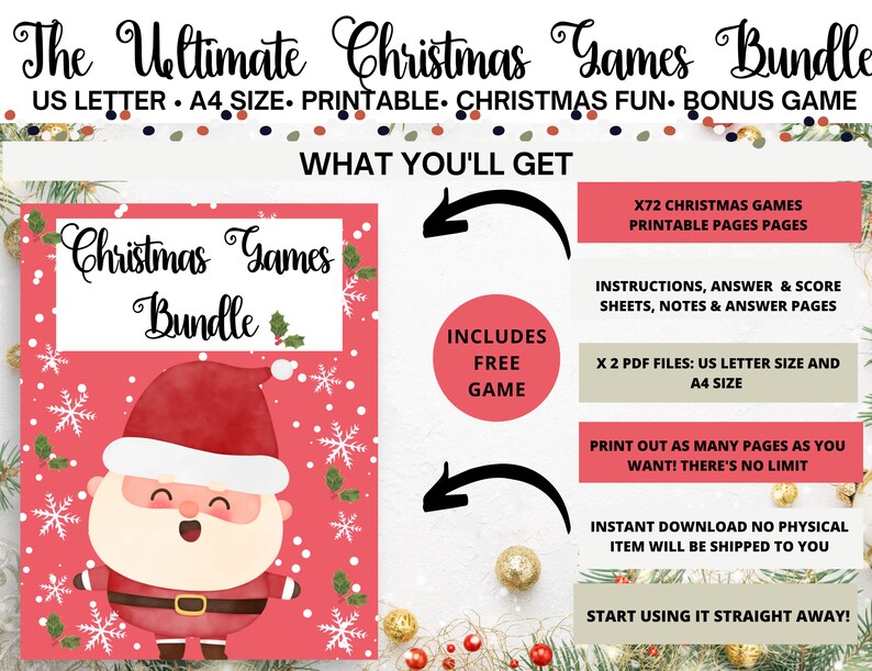 11 Christmas Games Bundle, Christmas Printable Games for Kids and ...
