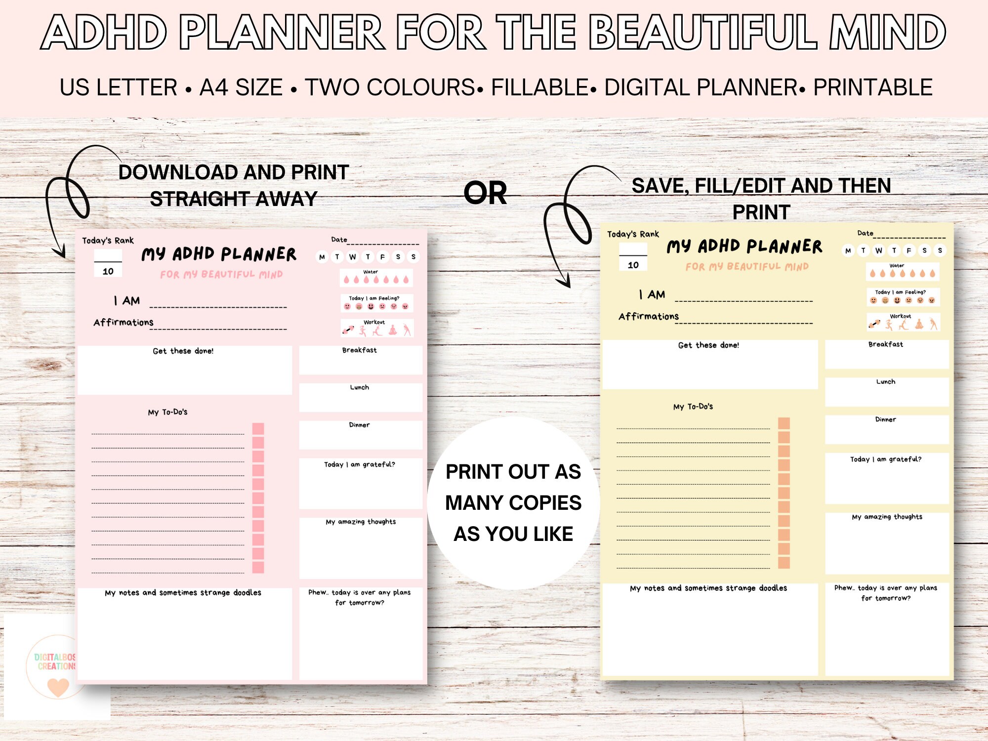 ADHD Daily Planner, ADHD Digital Planner, the Bold and Beautiful Daily ...