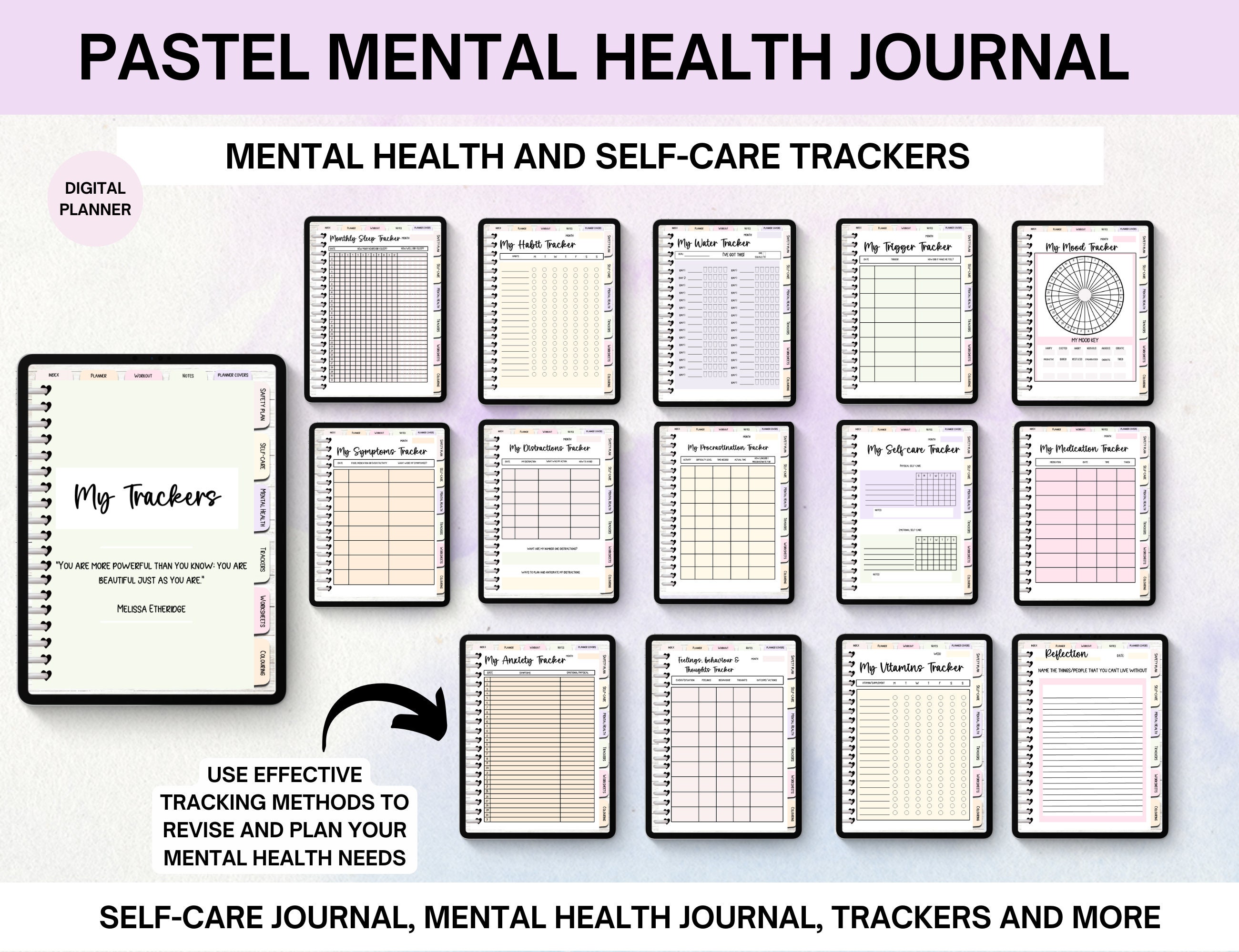 Digital Mental Health Journal Bundle, Anxiety Journal With Worksheets ...