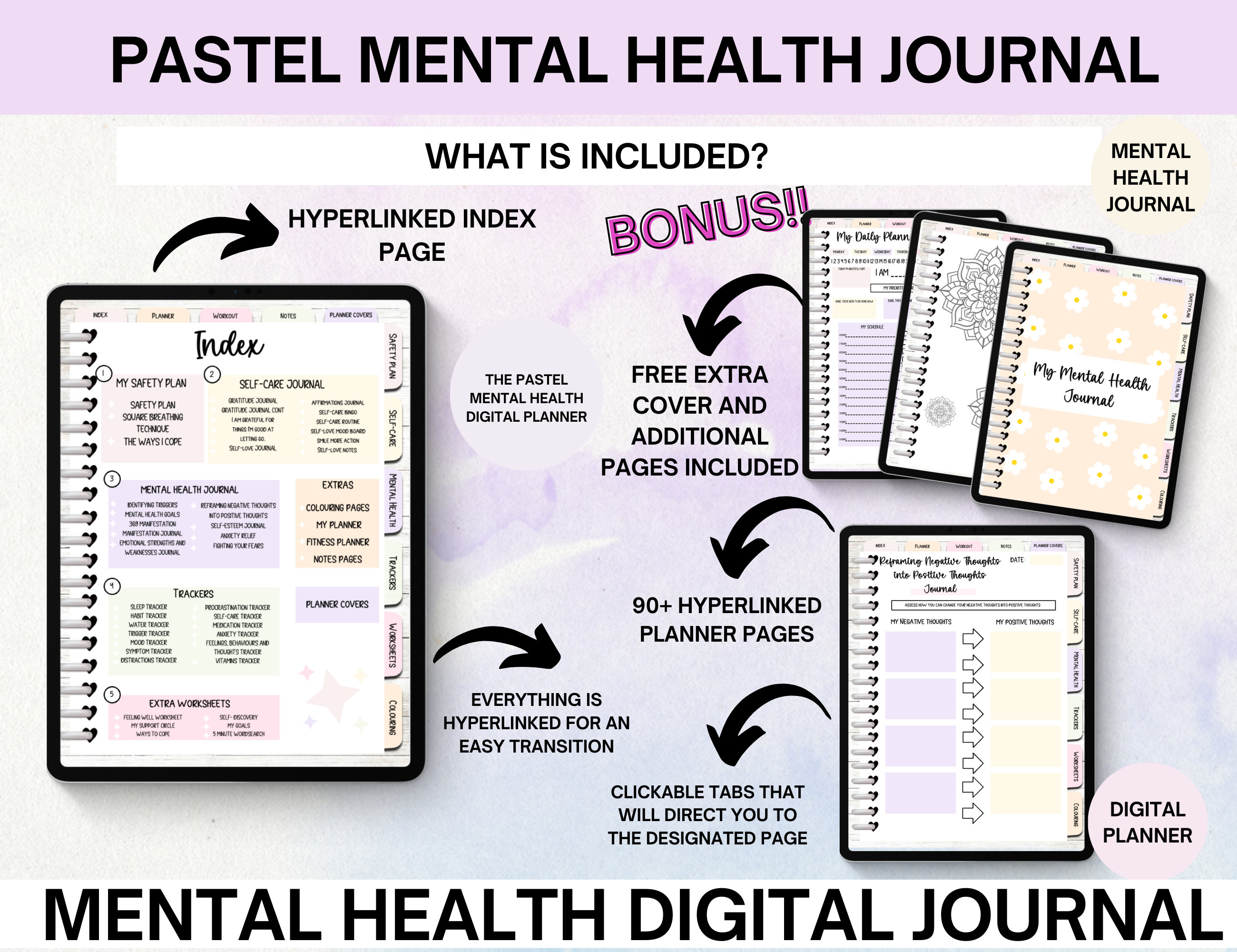 Digital Mental Health Journal Bundle, Anxiety Journal With Worksheets ...