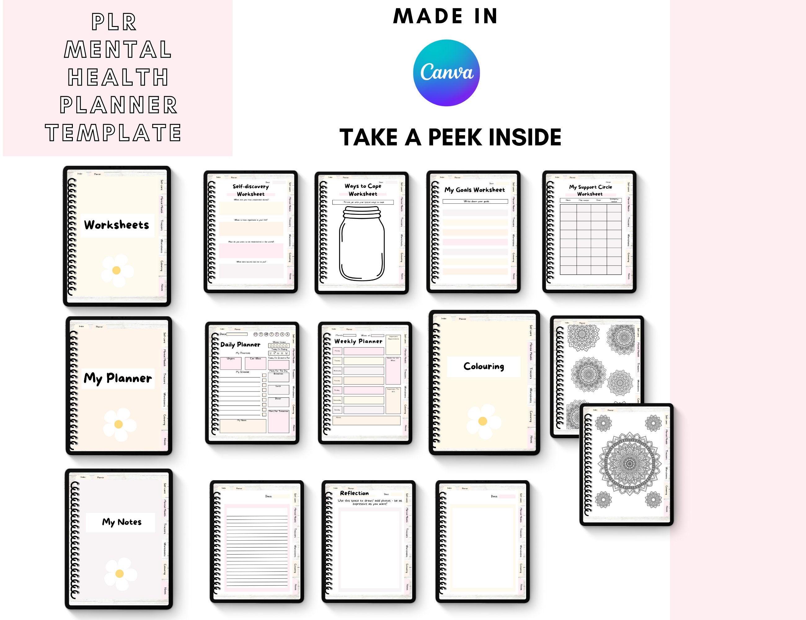 PLR Mental Health Canva Planner Template, PLR Planner Template, Digital Plr Planner, Editable in ...