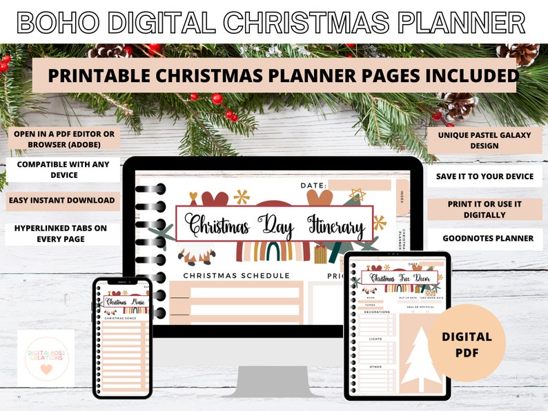 Boho Christmas Digital Planner 2022, Plan and Organize Your Holidays ...