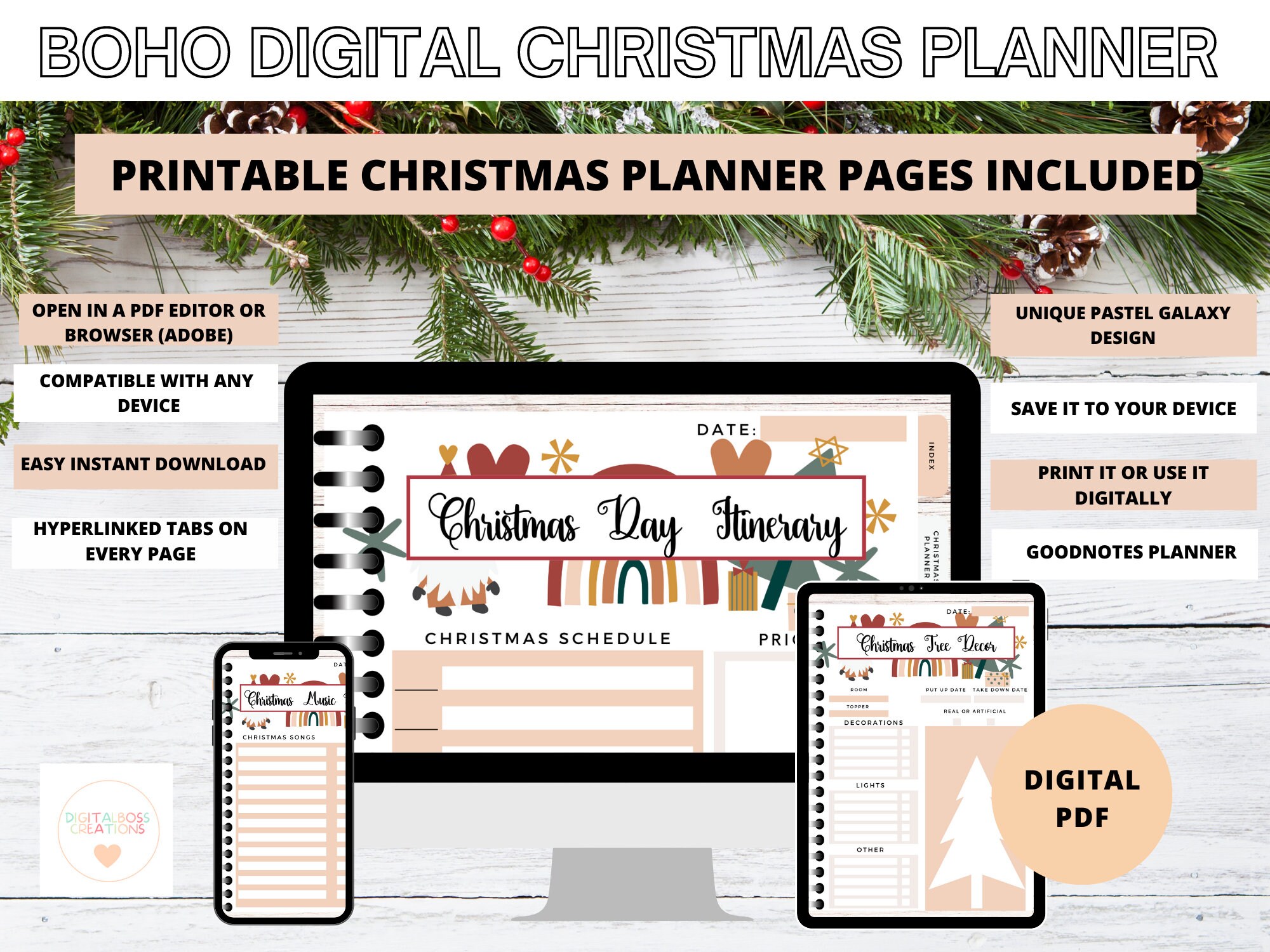 Boho Christmas Digital Planner 2022, Plan and Organize Your Holidays ...