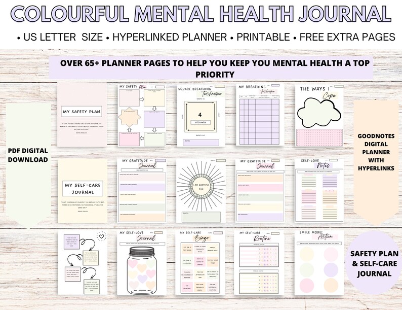 Colourful Digital Mental Health Planner, Digital Mental Health Journal ...