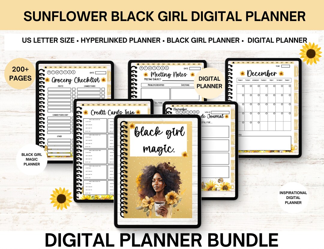 Black Girl Digital Planner Bundle, Black Girl Digital Planner, Black ...