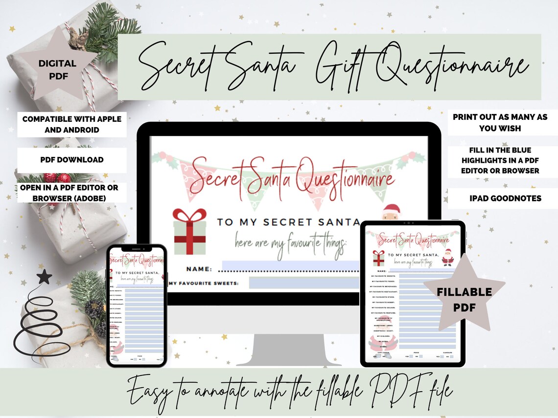 Secret Santa Gift Questionnaire Printable Gift Questionnaire - Etsy