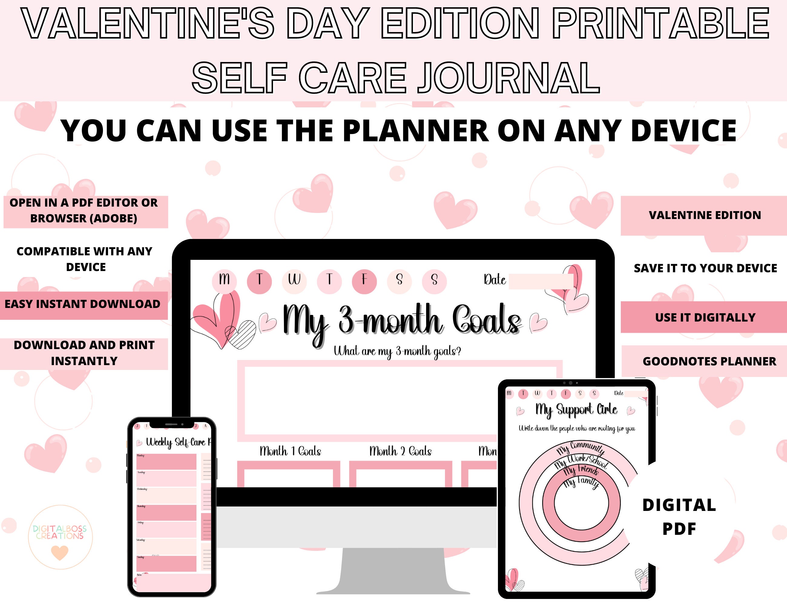 Self Care Planner Printable: Valentine's Day Self Love Journal ...