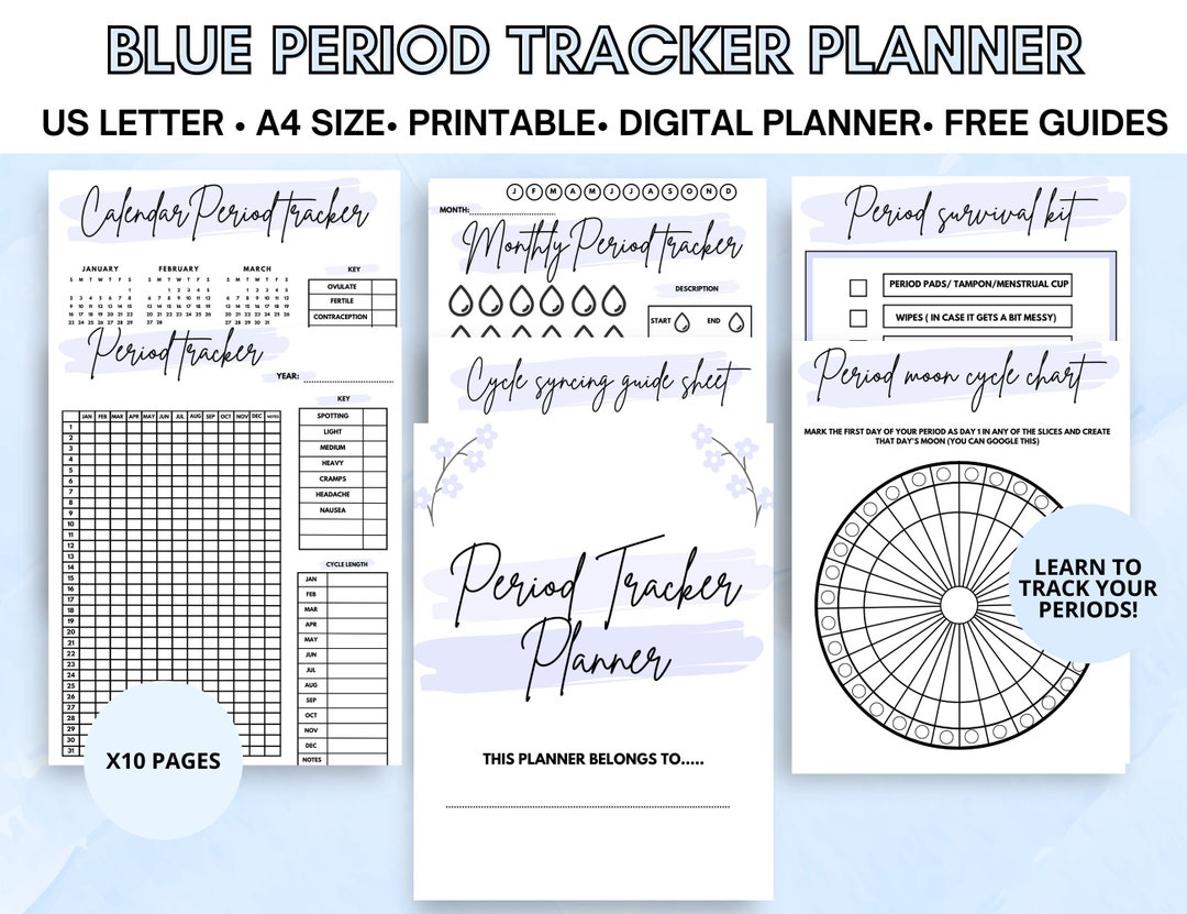 Blue Period Tracker Printable, Record and Track Your Periods in Your ...