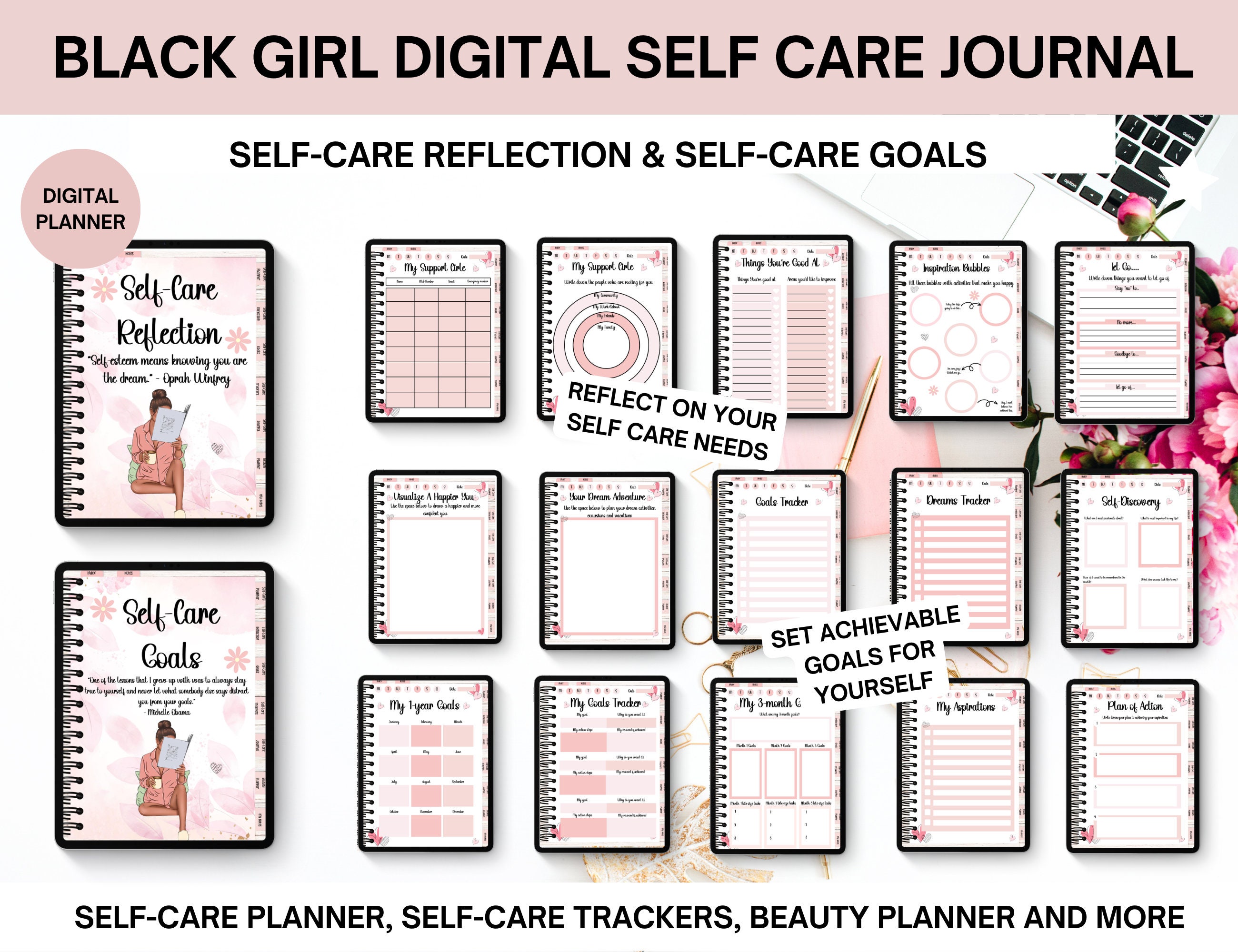 Black Girl Digital Self Care Journal, Black Girl Magic Digital Planner ...