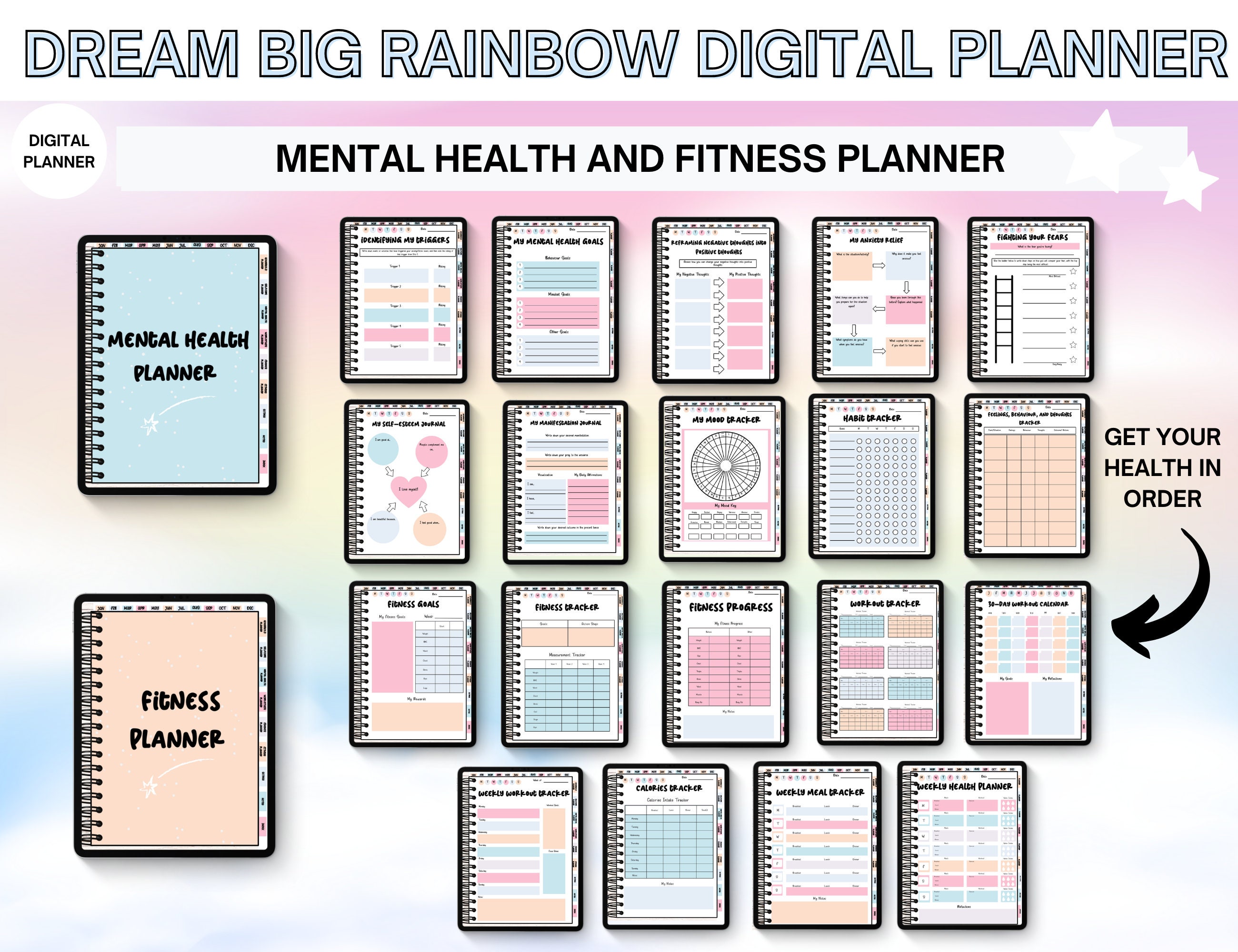 ADHD Digital Planner 2023, Dream Big Rainbow Digital Planner 2023, ADHD ...