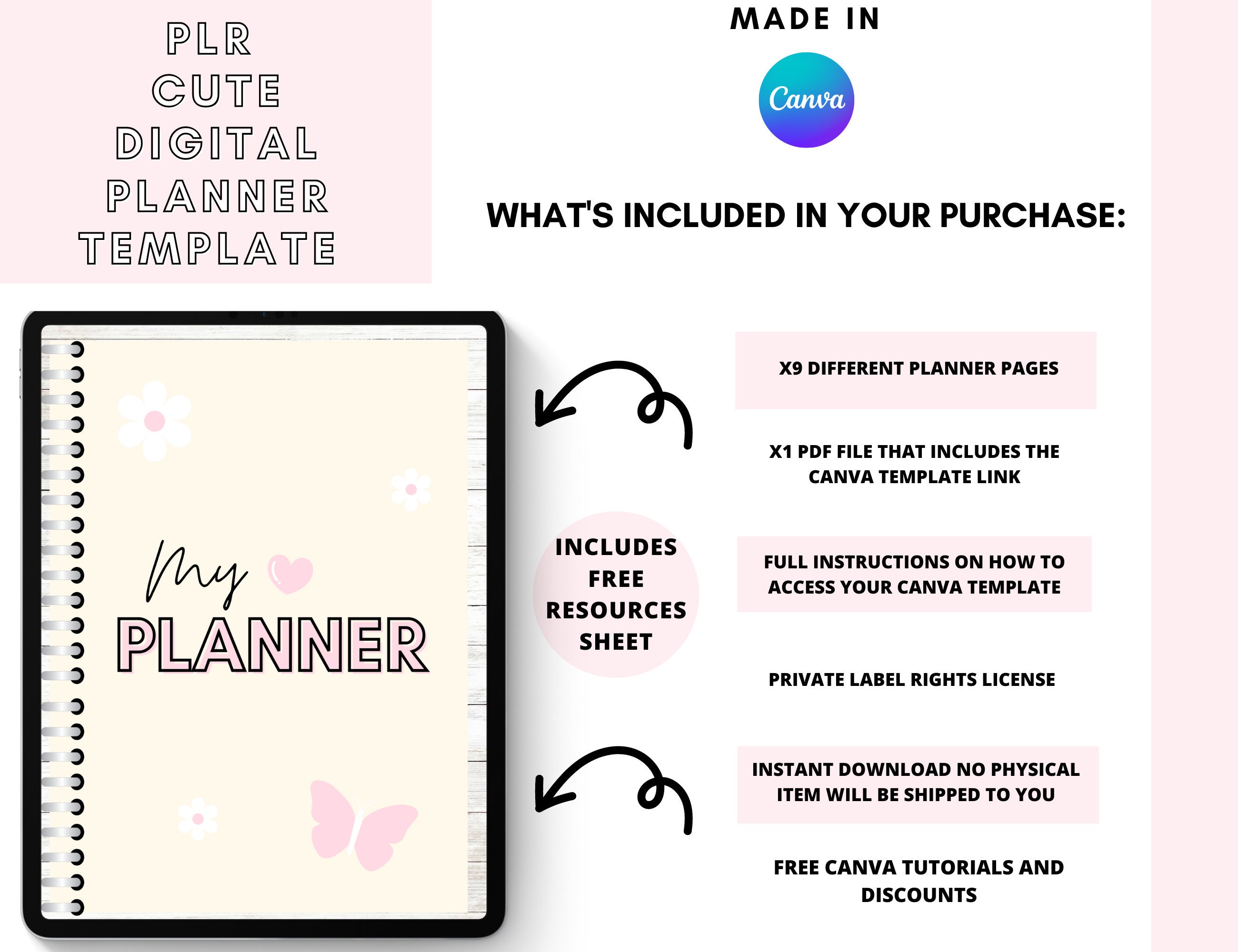 PLR Canva Digital Planner Template, Cute PLR Planner Template, Digital ...