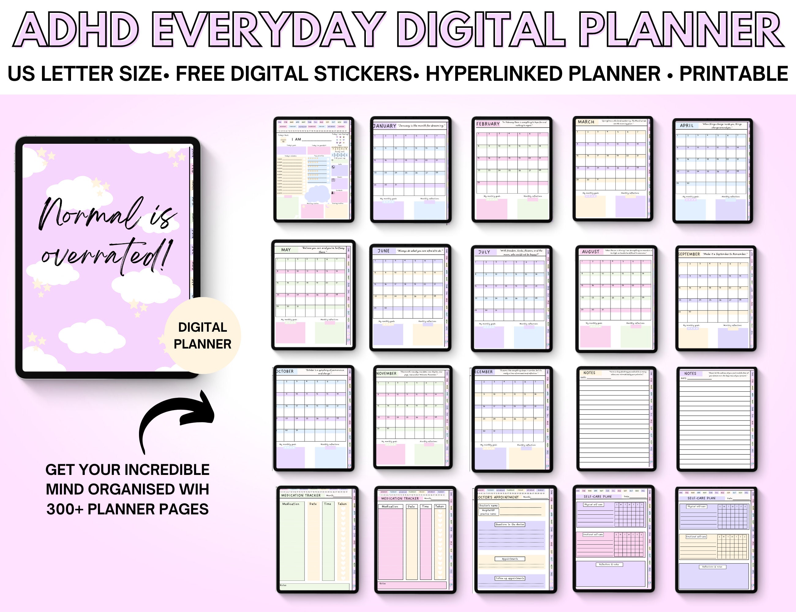 Pastel ADHD Digital Planner ADHD Planner for Goodnotes - Etsy