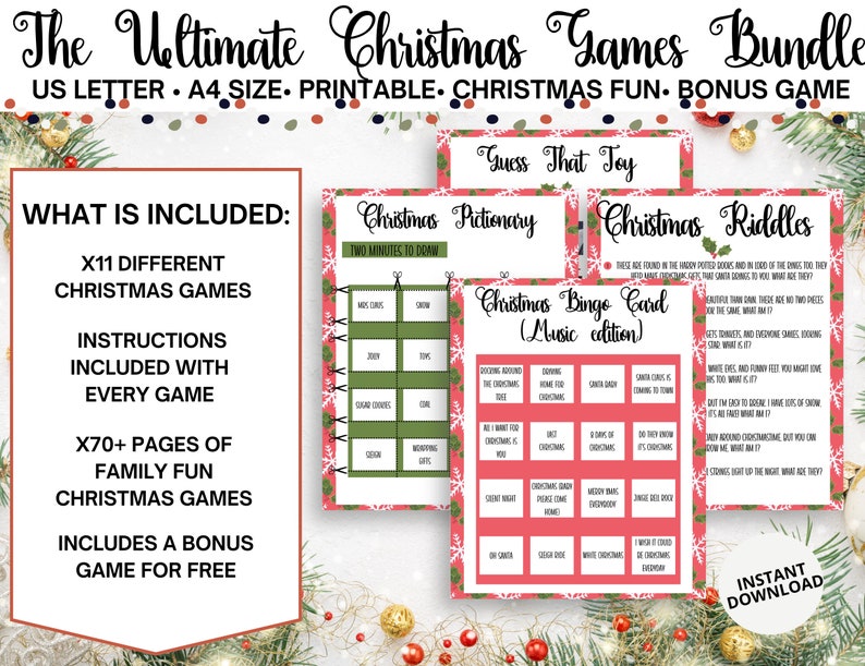 11 Christmas Games Bundle, Christmas Printable Games for Kids and ...