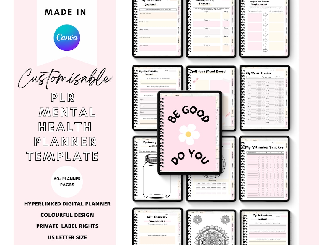 PLR Mental Health Canva Planner Template, PLR Planner Template, Digital Plr Planner, Editable in ...