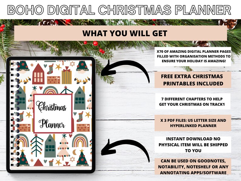 Boho Christmas Digital Planner 2022, Plan and Organize Your Holidays ...