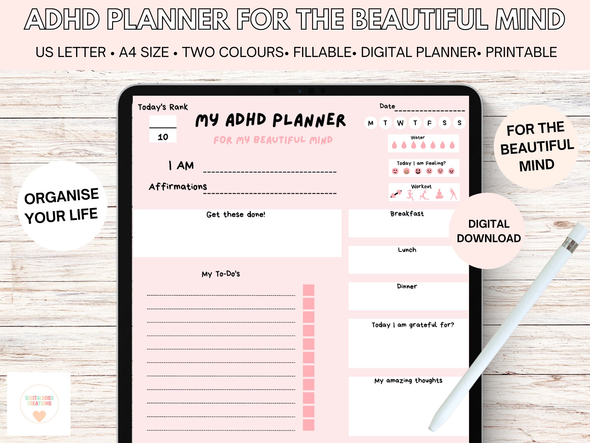 ADHD Daily Planner, ADHD Digital Planner, the Bold and Beautiful Daily ...