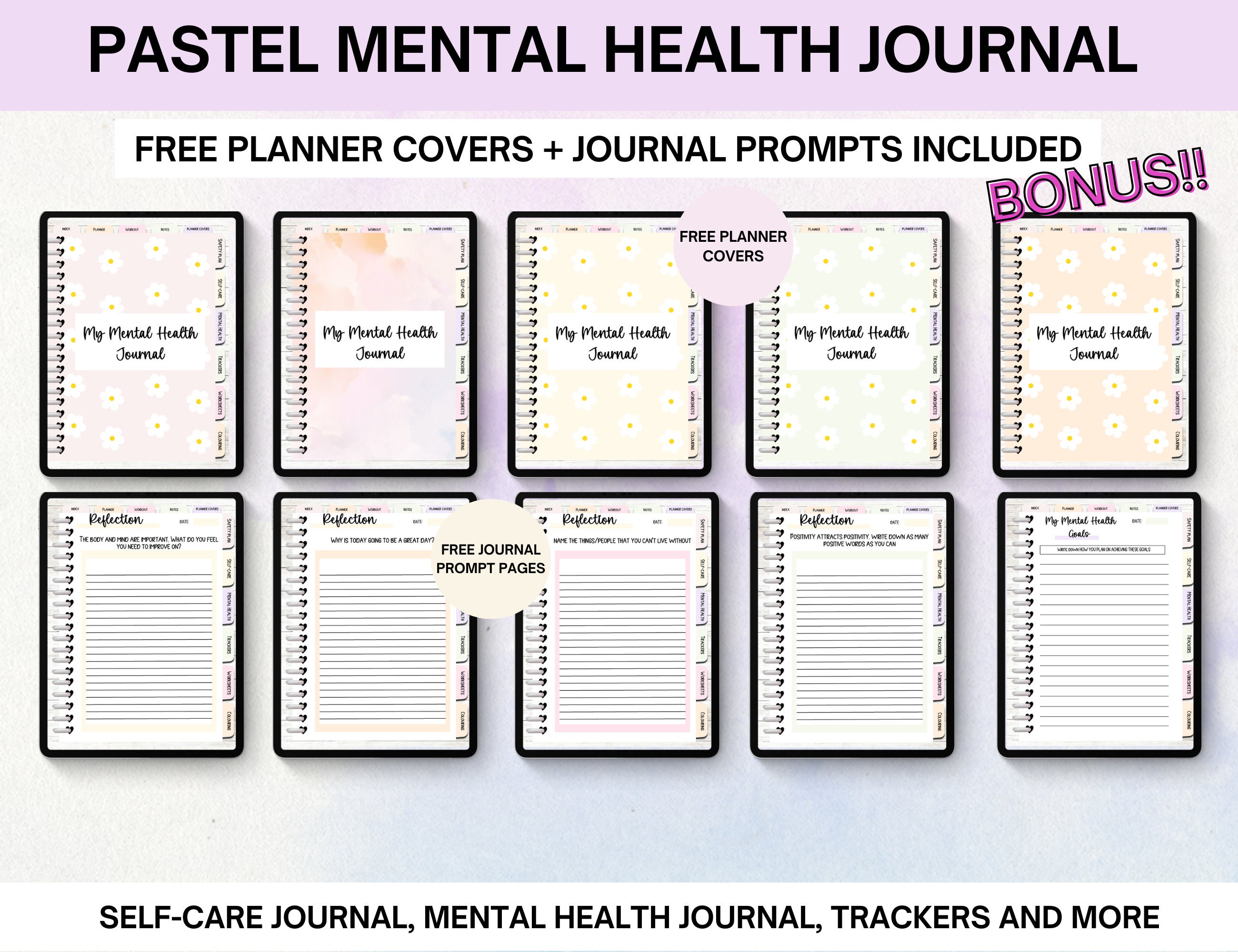 Digital Mental Health Journal Bundle, Anxiety Journal With Worksheets ...