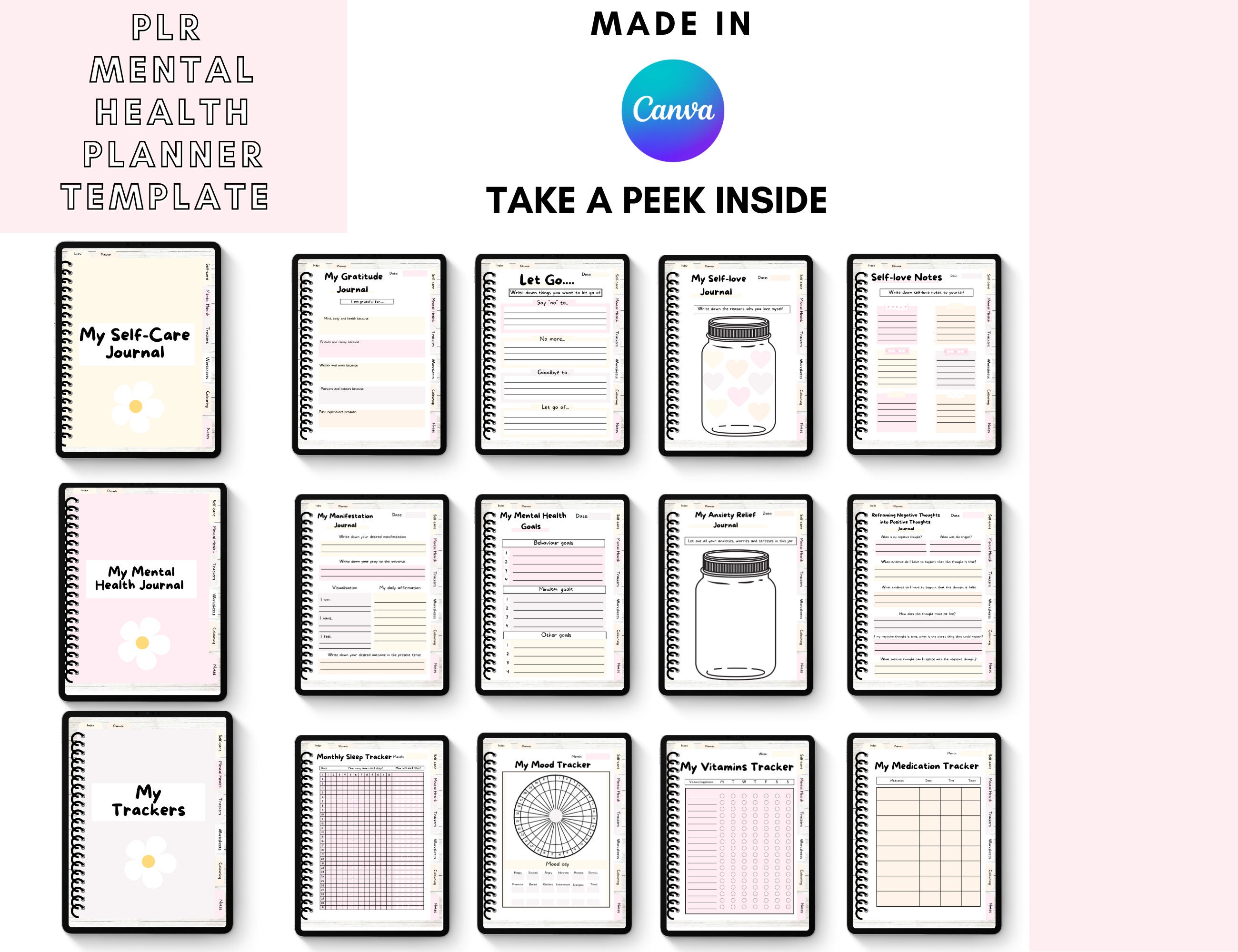 PLR Mental Health Canva Planner Template, PLR Planner Template, Digital Plr Planner, Editable in ...