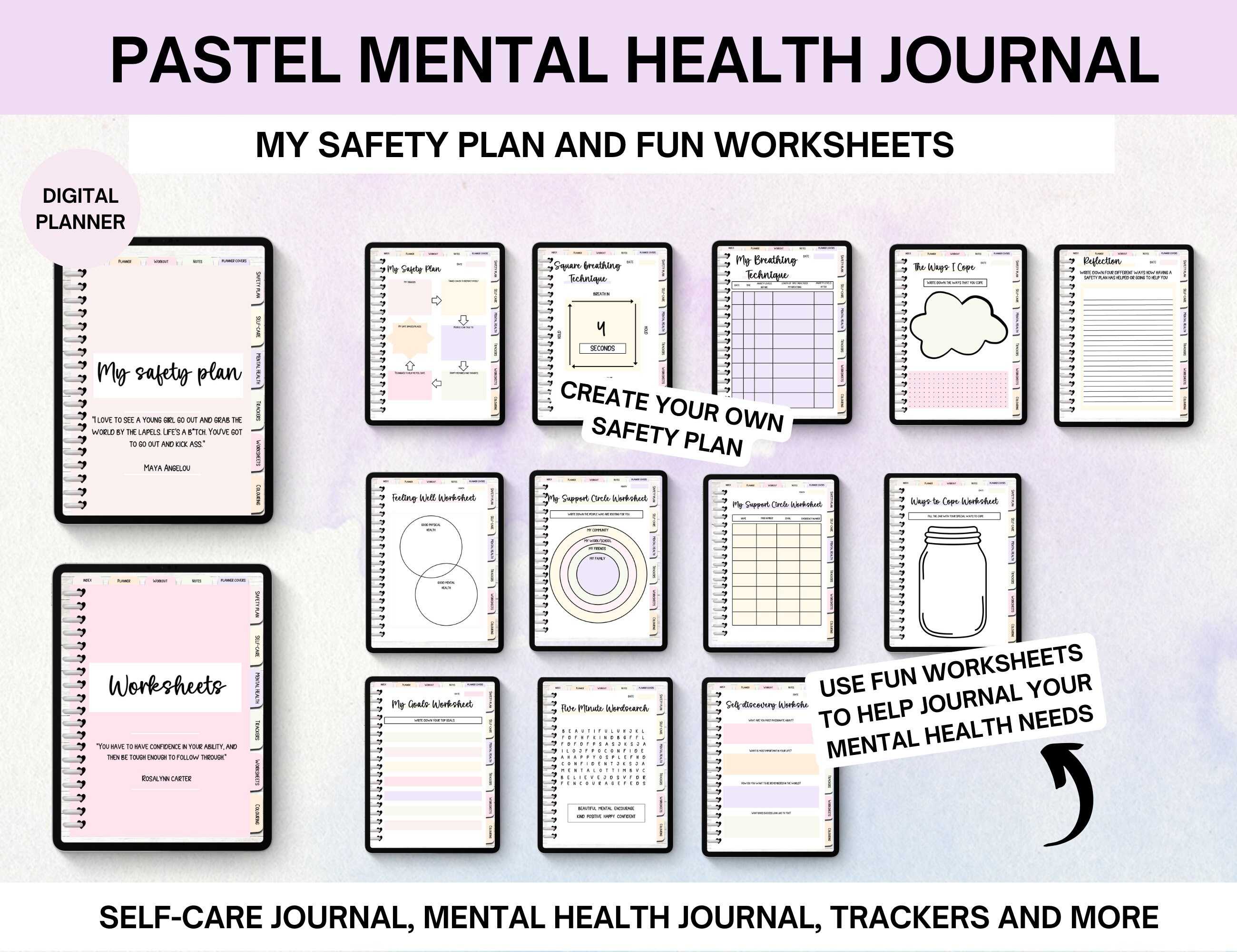 Digital Mental Health Journal Bundle, Anxiety Journal With Worksheets ...