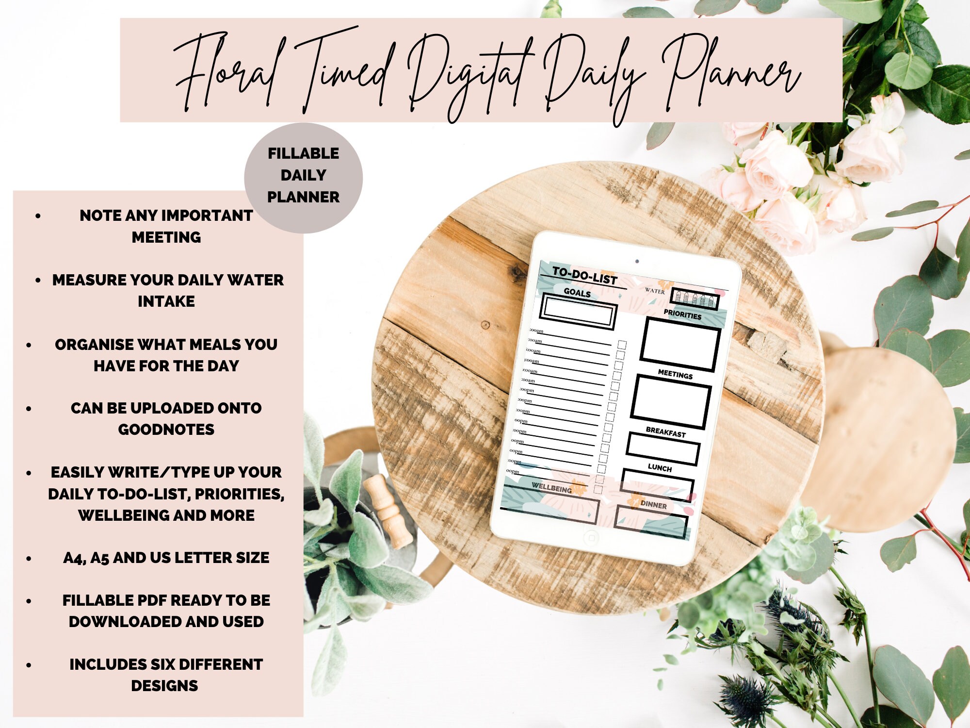 Digital Timed Daily Planner, Fillable PDF Daily Planner, Daily Planner ...