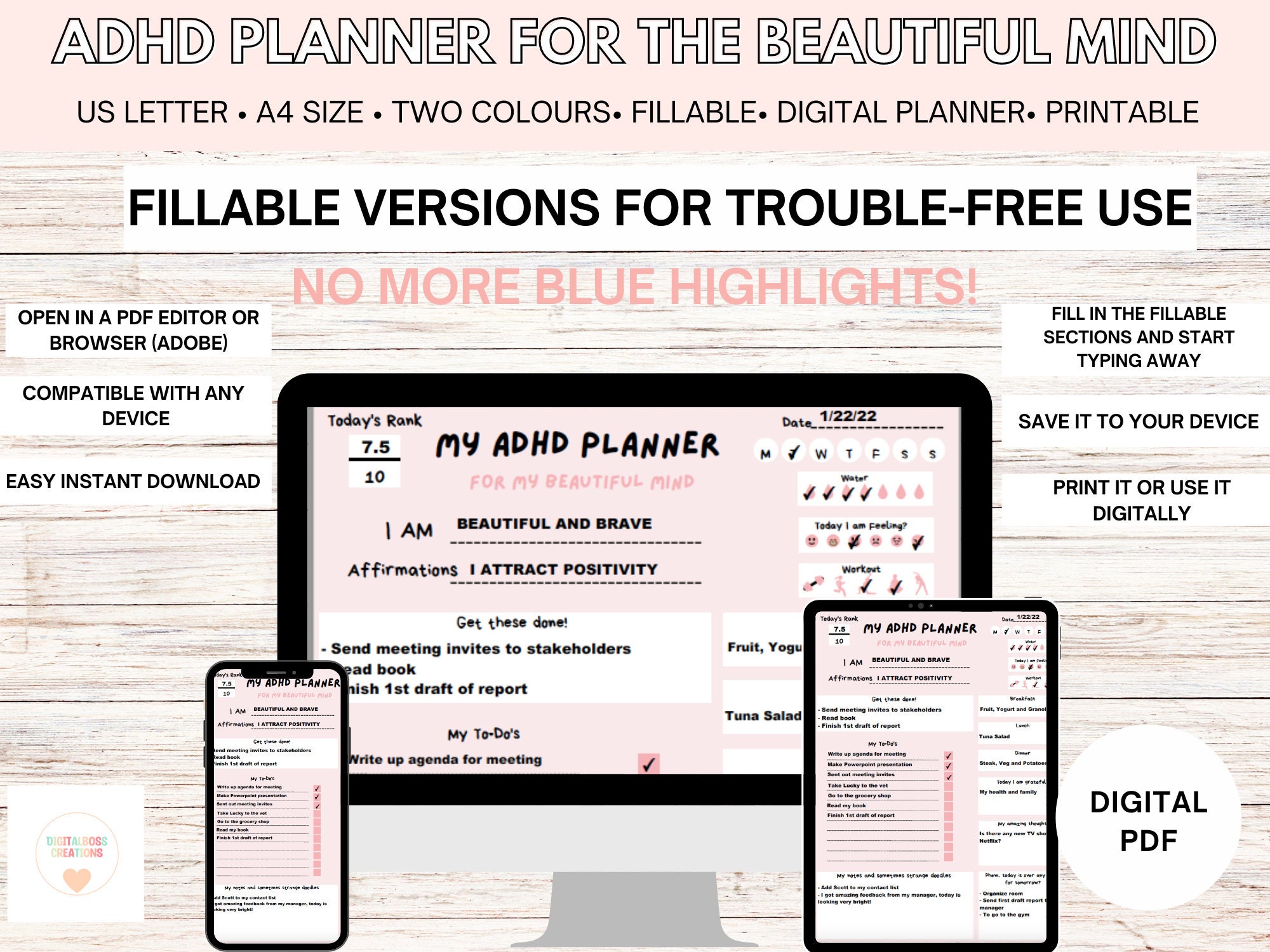 ADHD Daily Planner, ADHD Digital Planner, the Bold and Beautiful Daily ...