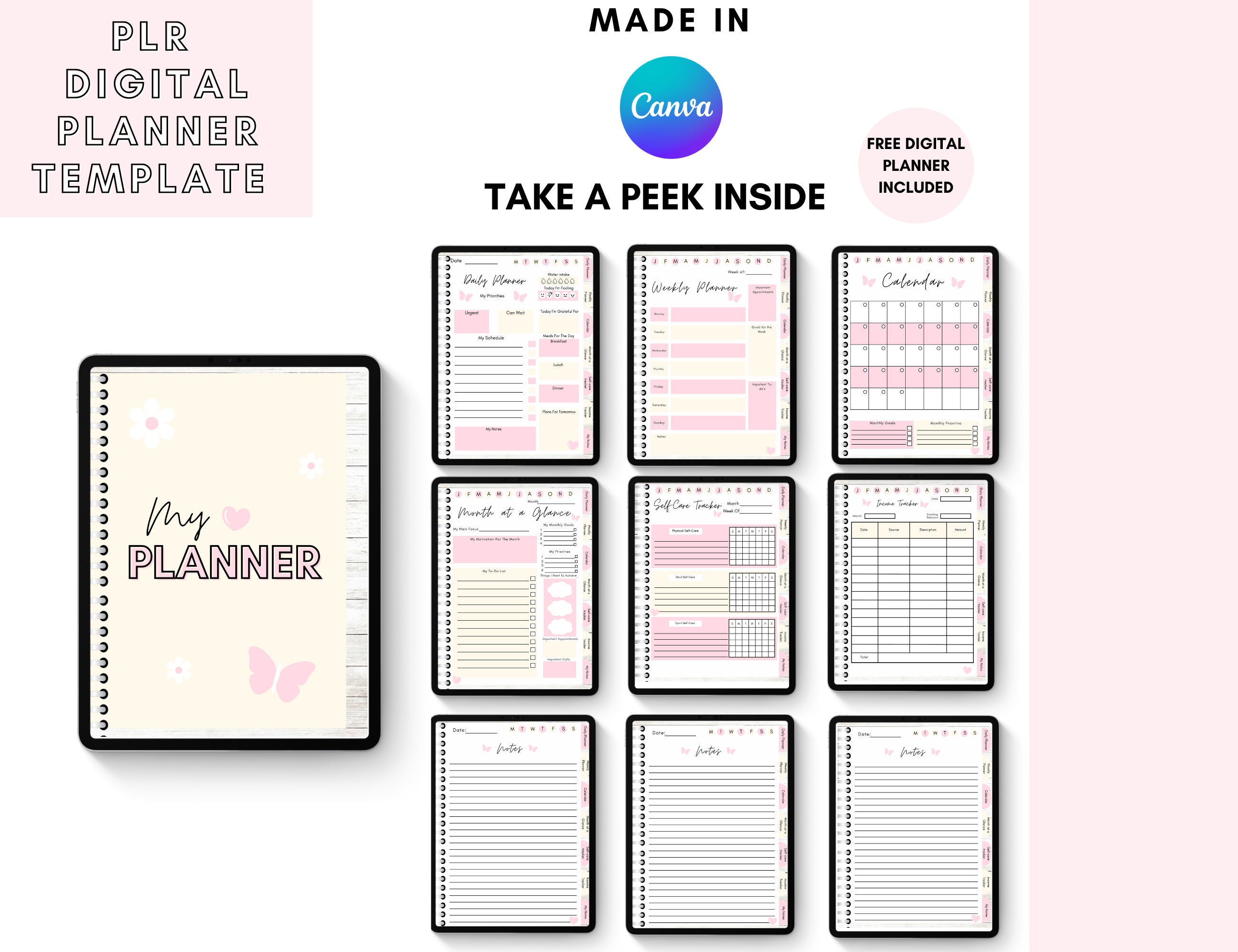 PLR Canva Digital Planner Bundle Templates, PLR Planner Templates ...