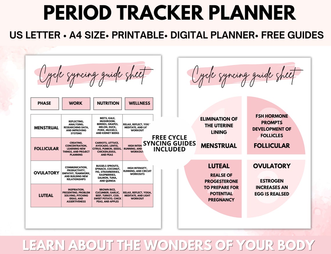 Pink Period Tracker Printable Planner, Journal Your Periods With the ...