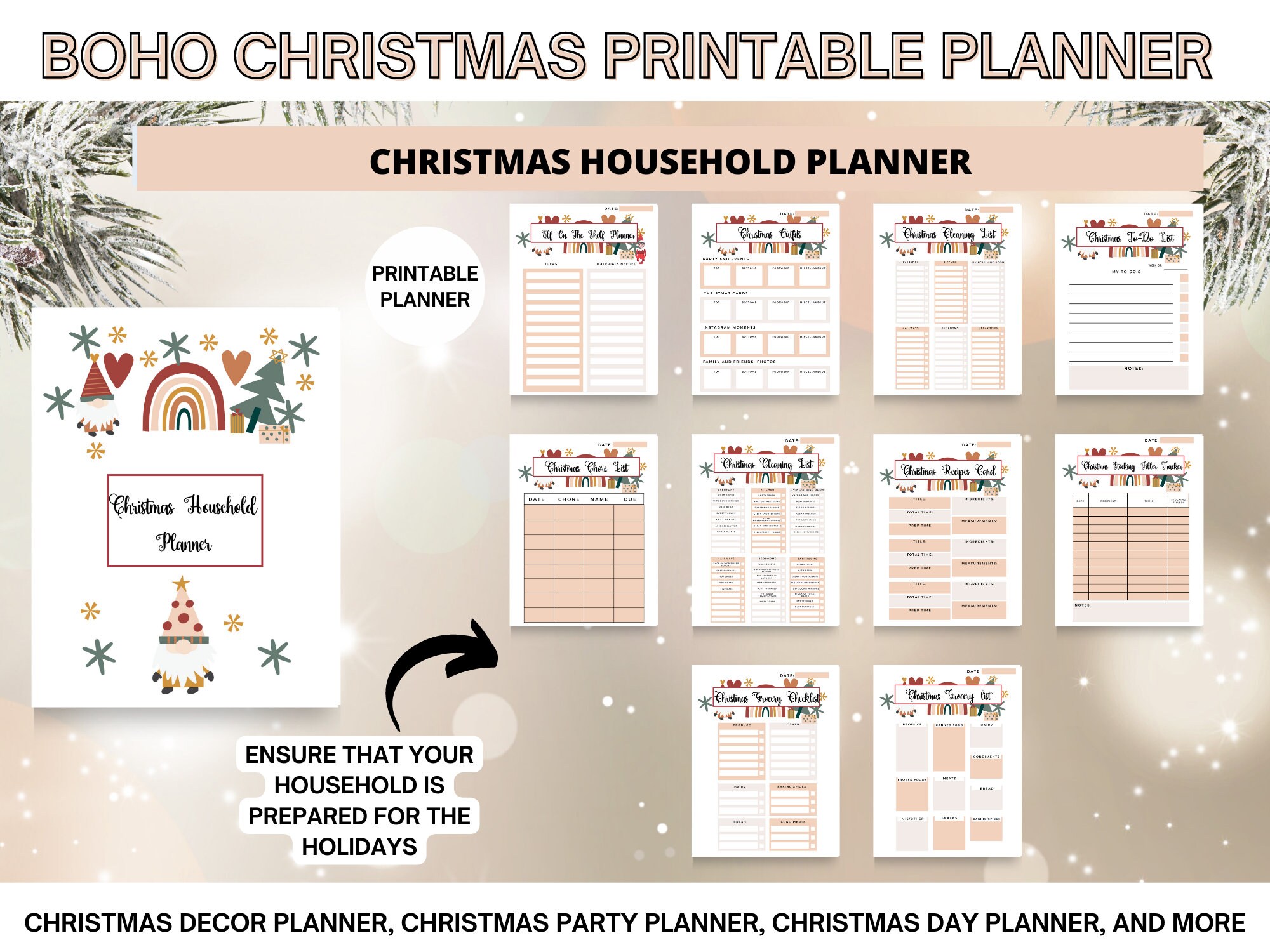 Boho Christmas Printable Planner 2022, Plan and Organize Your Holidays ...