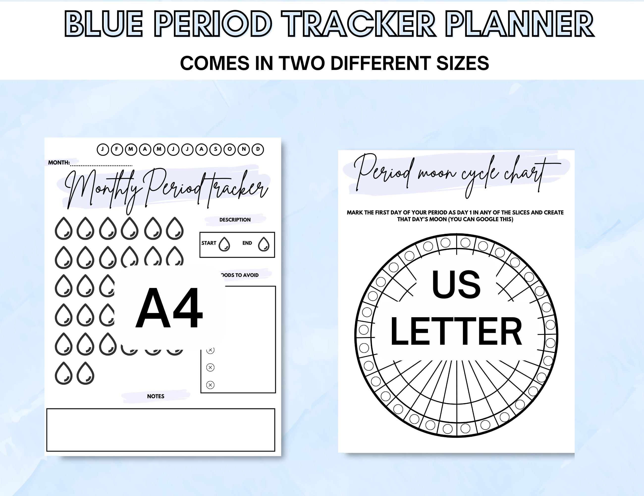 Blue Period Tracker Printable Record and Track Your Periods - Etsy ...