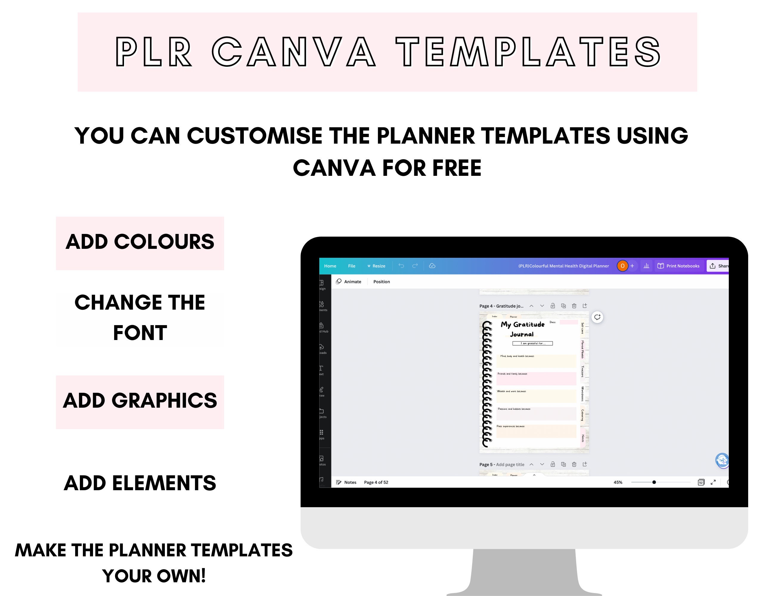 PLR Mental Health Canva Planner Template, PLR Planner Template, Digital Plr Planner, Editable in ...