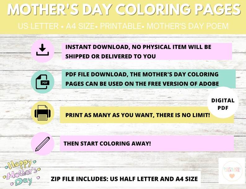 Printable Mothers Day Coloring Pages, Mothers Day Poem and Happy ...