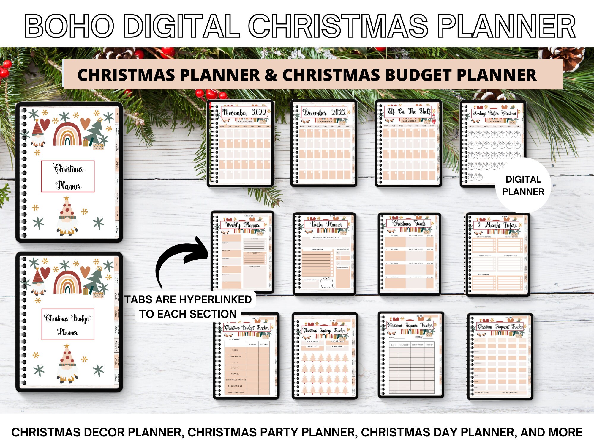 Boho Christmas Digital Planner 2022, Plan and Organize Your Holidays ...