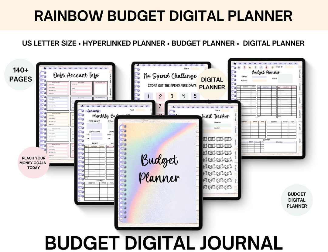 Rainbow Digital Budget Planner, Finance Templates + Debt Tracker ...