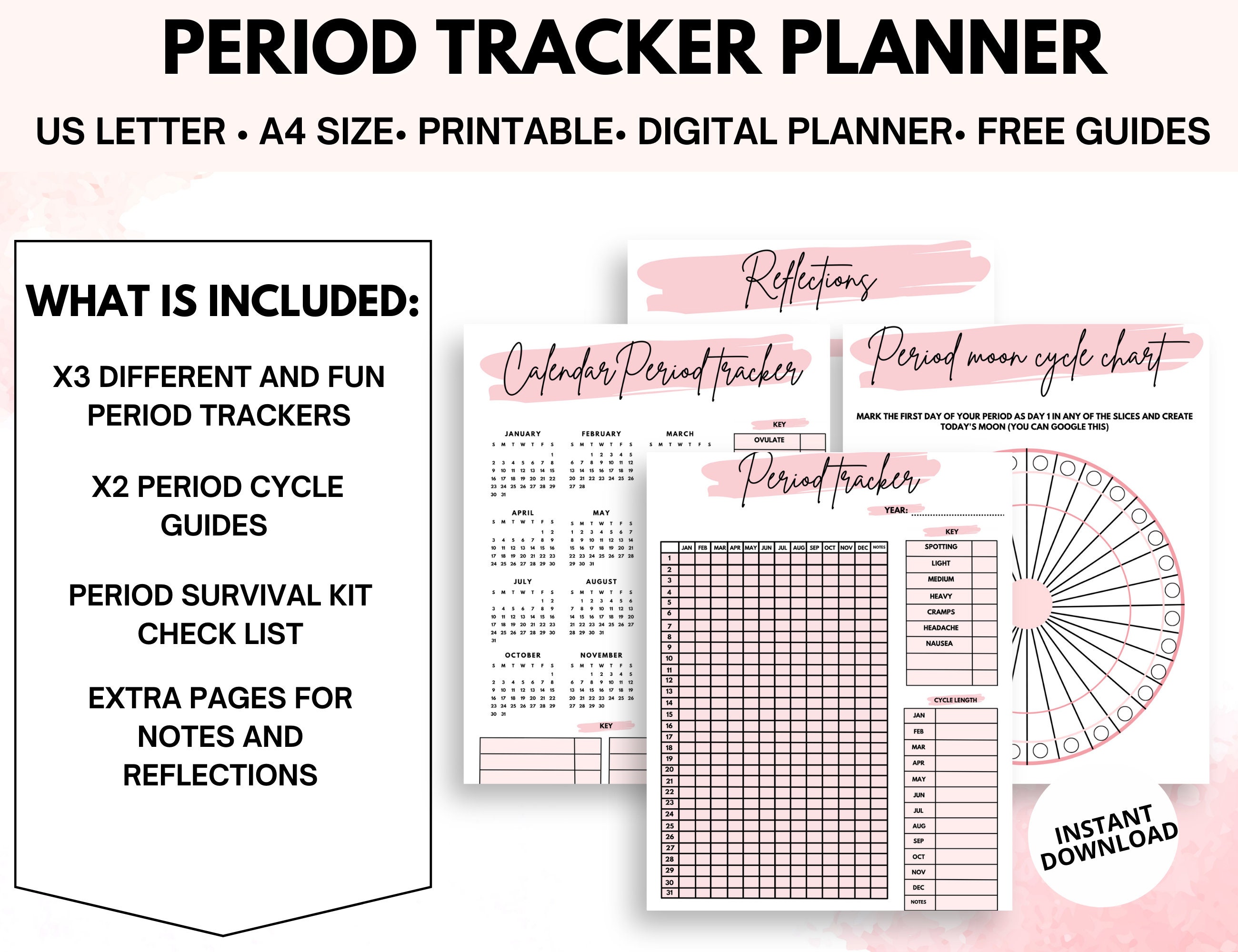 Pink Period Tracker Printable Planner, Journal Your Periods With the ...